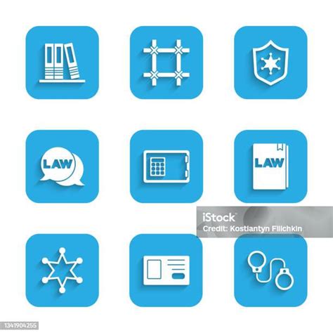 안전 식별 배지 수갑 법률 책 헥사그램 보안관 경찰 및 사무실 폴더 아이콘을 설정합니다 벡터 경찰 배지에 대한 스톡 벡터 아트