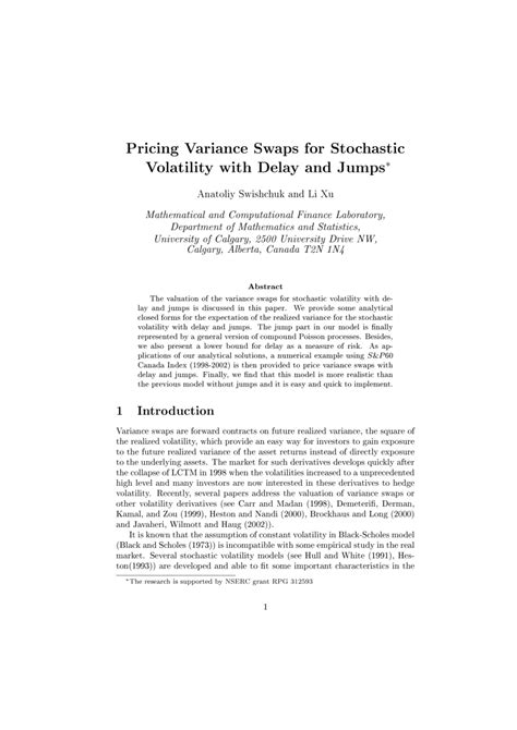 Pdf Pricing Variance Swaps For Stochastic Volatilities With Delay And Jumps