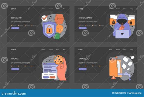 Data Privacy Web Banner Or Landing Page Dark Or Night Mode Cyber Stock Vector Illustration Of