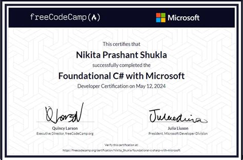 Nikita Prashant Shukla On Linkedin I Just Completed Free Code Camp Foundational C Sharp With