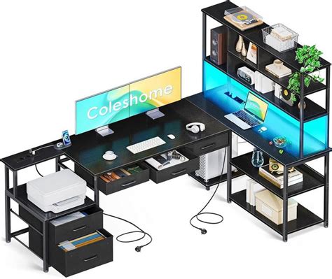 Luxuskollektion Eckschreibtisch Eckschreibtisch Led Usb Steckdosen 200x110cm Schwarz Homeoffice