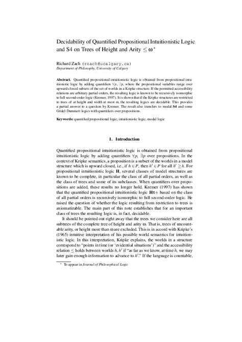 Pdf Decidability Of Quantified Propositional Intuitionistic Logic And