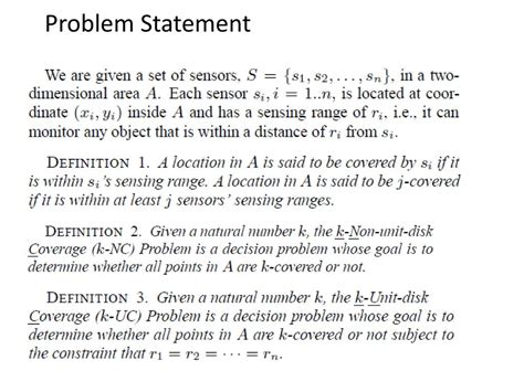 Abstract In This Paper The K Coverage Problem Is Formulated As A Decision Problem Whose Goal