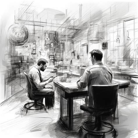 Premium AI Image A Drawing Of Two Men Sitting At A Table With A Man Reading A Book