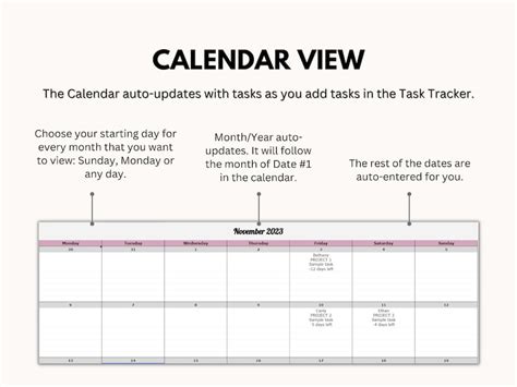 Task Tracker Google Sheets With Calendar View To Do List Task Planner Daily Task List Template