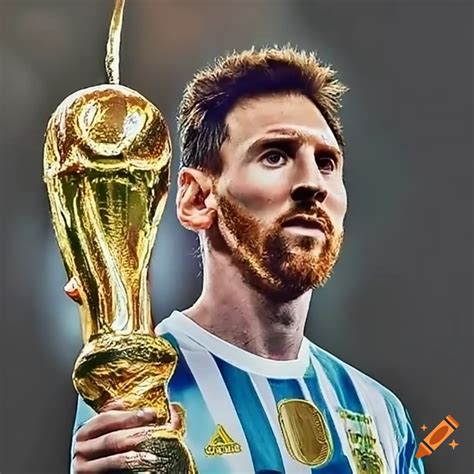 Lionel Messi With The Fifa World Cup Trophy On Craiyon