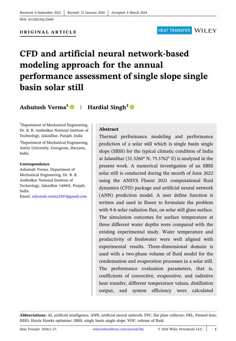 Cfd And Artificial Neural Network‐based Modeling Approach For The