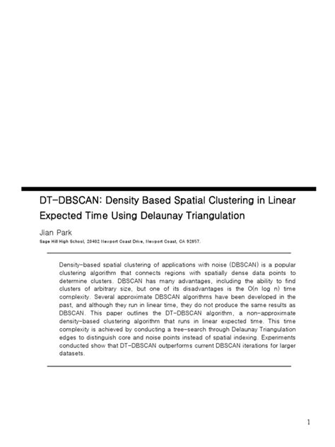 Dt Dbscan Density Based Spatial Clustering In Linear Expected Time Using Delaunay Triangulation