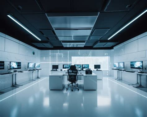 An Office Room With Multiple Computers Ai Generative Image Stock Illustration Illustration