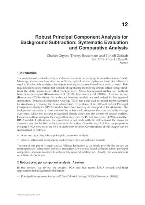 Pdf Robust Principal Component Analysis For Background Subtraction Systematic Evaluation And