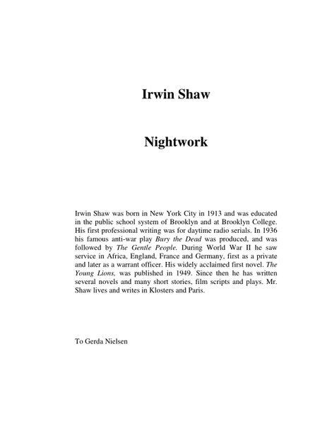 Irwin Shaw Nightwork Pdf 113 Mb Pdf Room