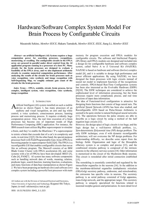 Pdf Hardwaresoftware Complex System Model For Brain Process By Configurable Circuits