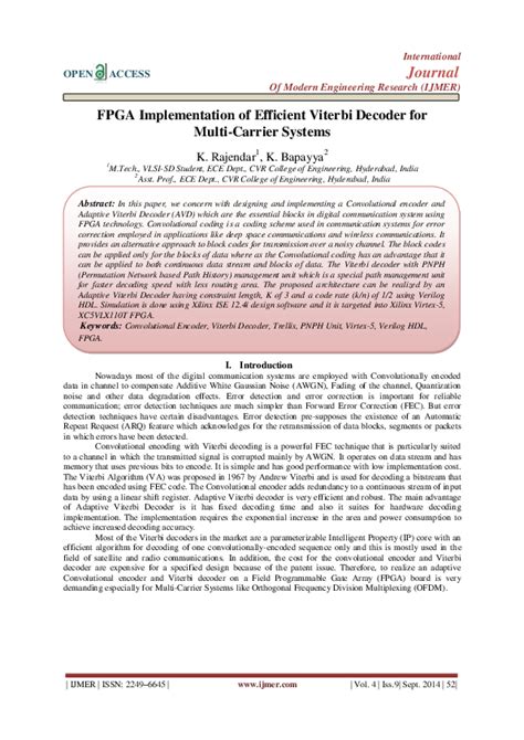 Pdf Fpga Implementation Of Efficient Viterbi Decoder For Multi