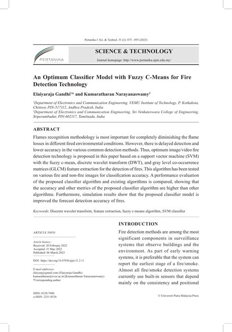 pdf an optimum classifier model with fuzzy c means for fire detection technology