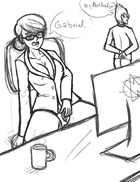 rule 34 assistant black and white breasts chair coffee computer cup desk erect nipples female
