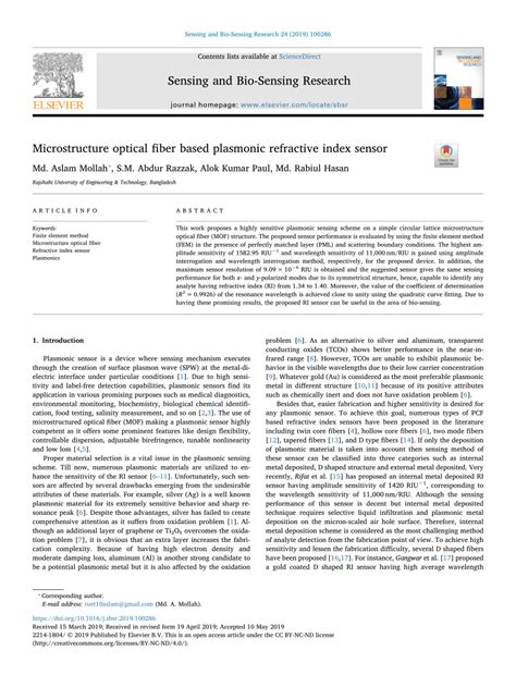 Pdf Microstructure Optical Fiber Based Plasmonic Refractive Index Sensor