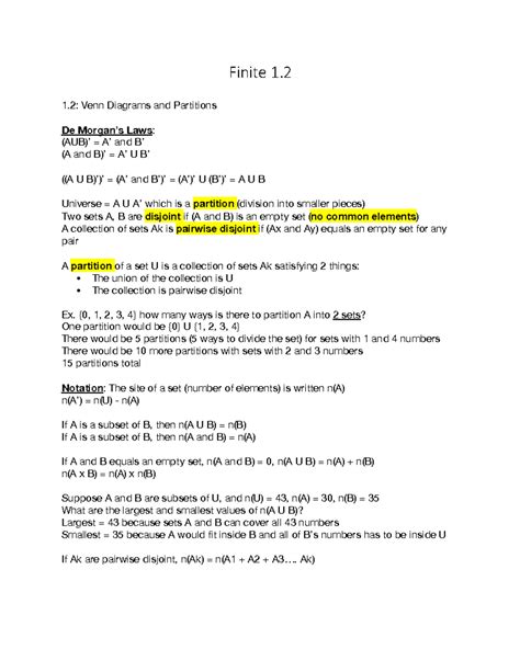 Finite Mathematics 12 Finite 1 1 Venn Diagrams And Partitions De