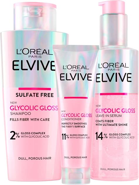 Loréal Paris Elvive Glycolic Gloss Conditioner 150ml Shampoo 200ml Leave In Serum 150ml Set