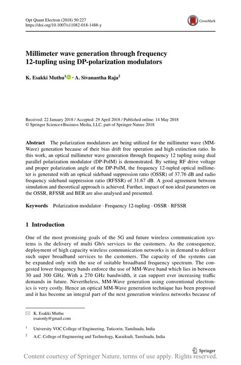 Millimeter Wave Generation Through Frequency 12 Tupling Using Dp Polarization Modulators