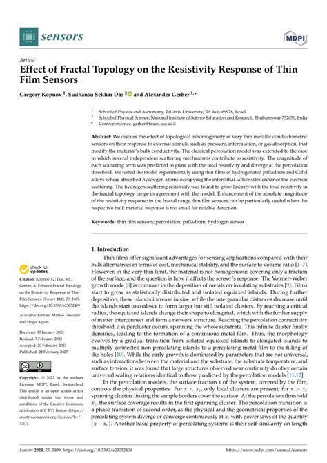 Pdf Effect Of Fractal Topology On The Resistivity Response Of Thin Film Sensors
