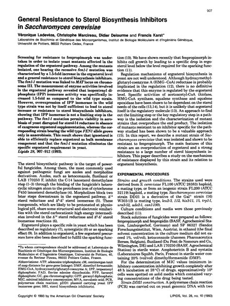 Pdf General Resistance To Sterol Biosynthesis Inhibitors In