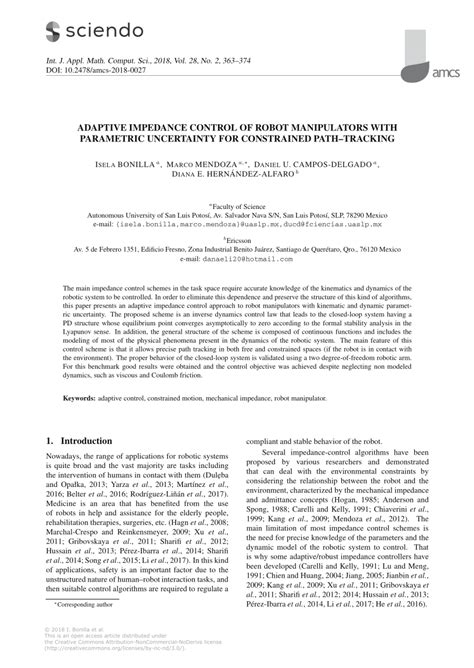 pdf adaptive impedance control of robot manipulators with parametric
