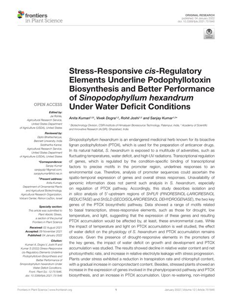 Pdf Stress Responsive Cis Regulatory Elements Underline