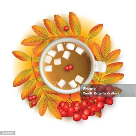 현실적인 3d 멜로와 커피의 컵 오렌지 배경에 Ashberry와로 웬 지점 메쉬 벡터 일러스트 레이 션 0명에 대한 스톡 벡터 아트 및 기타 이미지 Istock