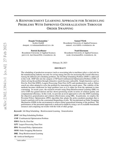 Pdf A Reinforcement Learning Approach For Scheduling Problems With Improved Generalization