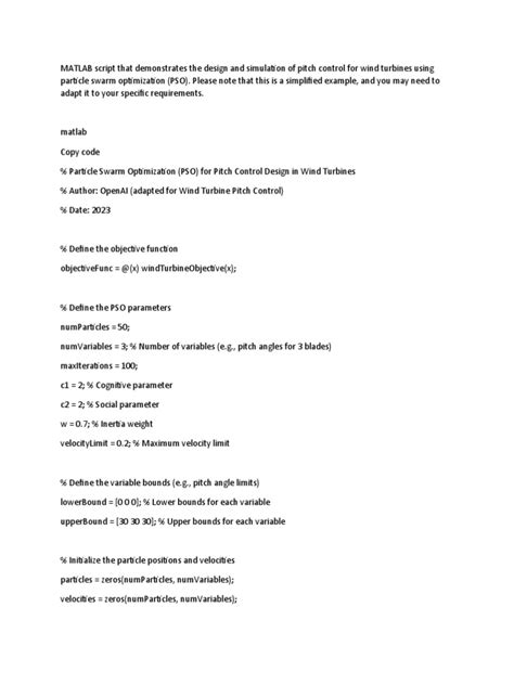 Matlab Pitch Wind Pso Pdf Algorithms Applied Mathematics