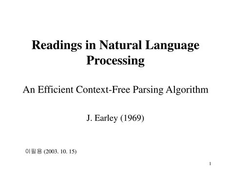 Ppt Readings In Natural Language Processing An Efficient Context Free Parsing Algorithm