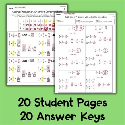 Lcm And Lcd Add And Subtract Fractions With Unlike Denominators 5th Grade