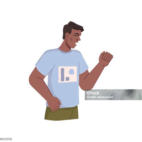 분노 좌절 및 성가심의 부정적인 감정을 표현하는 주먹을 쥐고있는 자극받은 남성 인물 벡터 플랫 만화 캐릭터 분노와 분노의 감정에 대처하는 성가신 남자 격노한에 대한 스톡