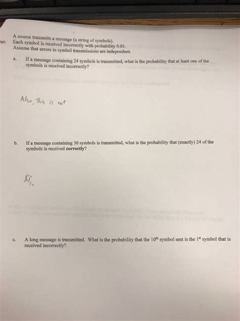 Solved A Source Transmits A Message A String Of Symbols Chegg