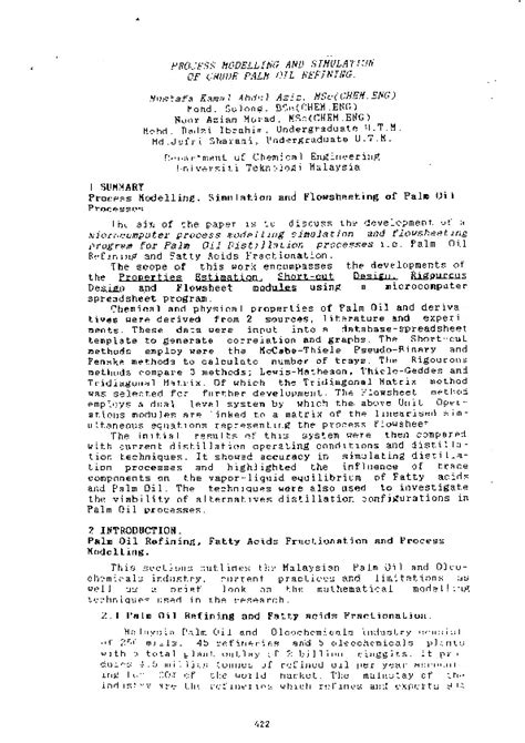 Pdf Process Modelling And Simulation Of Crude Palm Oil Refining