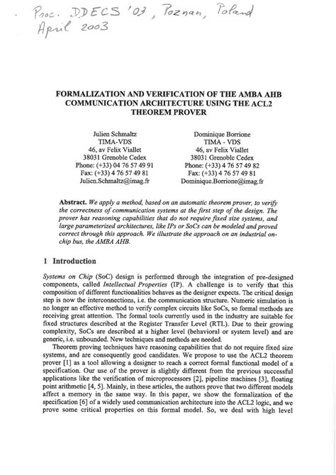 Pdf Formalization And Verification Of The Amba Ahb Communication