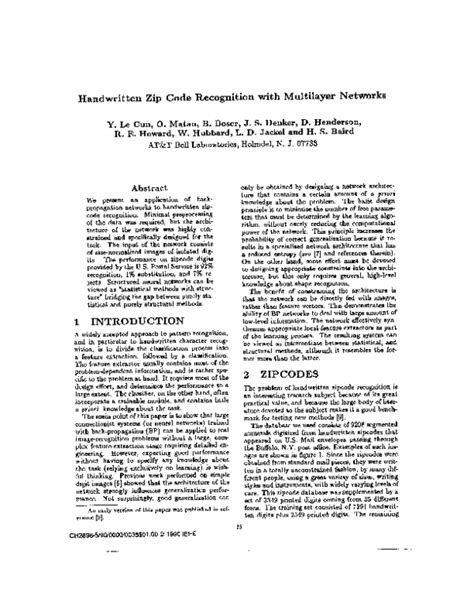 Pdf Handwritten Zip Code Recognition With Multilayer Networks