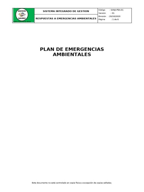 Plan De Emergencias Ambientales Pdf