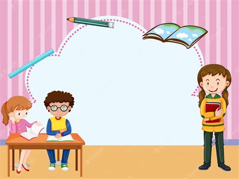 교실에서 배우는 아이들과 테두리 템플릿 무료 벡터