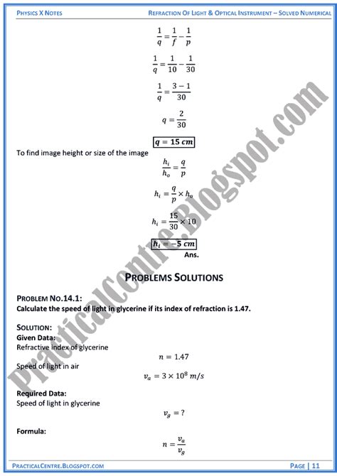 Reflection And Refraction Practicals Examples Solutions