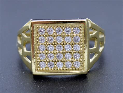 Real Solid 10k Yellow Gold Mens Beautiful Square Ring Cz 126mm All