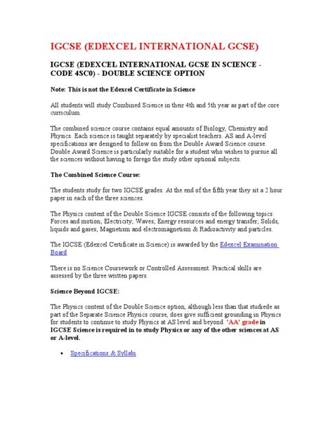 Igcse Edexcel International Gcse In Science Code 4sc0 Double Science Option Pdf Gce