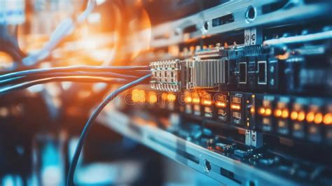 Network Cables Connecting To A Powerful Server In A Data Center For Innovative Production Stock