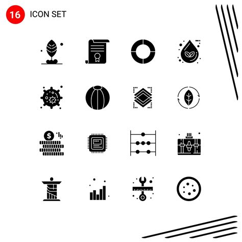 Set Of 16 Vector Solid Glyphs On Grid For Cell Water Chart Ecology Leaf Editable Vector Design