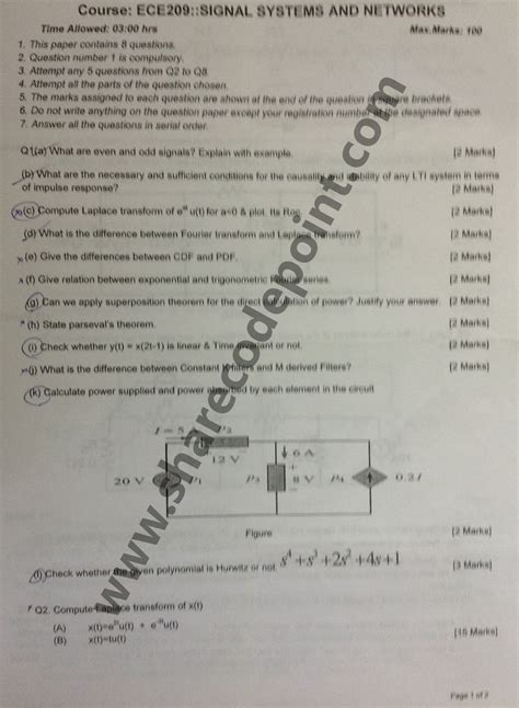 Ece209 Signal Systems And Networks End Term Exam Question Paper Ece 209 Lpu
