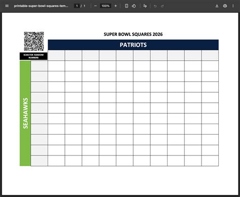 Super Bowl 2026 Squares Printable Free Printable