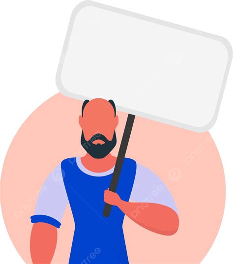 Man Holds Banner For Protest Cartoon Vector Art Vector Concept Young