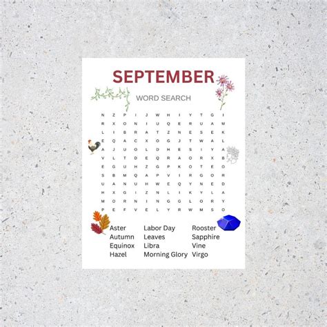 Word Search Puzzle September Printable Etsy