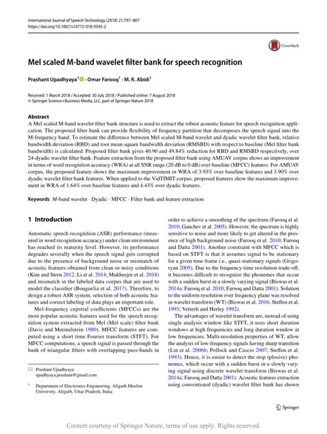 Mel Scaled M Band Wavelet Filter Bank For Speech Recognition Request Pdf