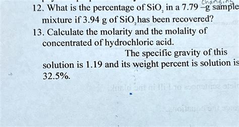 Solved What Is The Percentage Of Sio2 In A 779 G Sample Mixture If 3